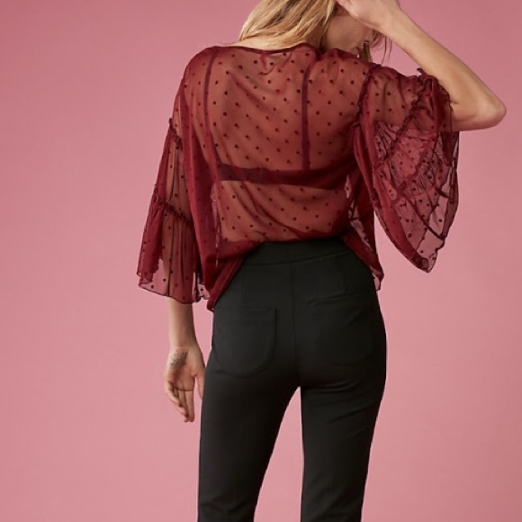 Express | Tops | Express Maroon Polka Dot Sheer Top Xs | Poshmark